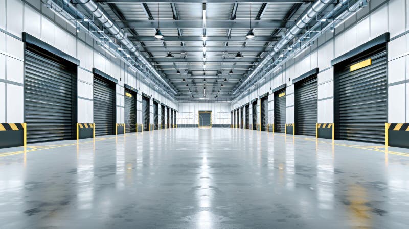 Inside a Large, Contemporary Warehouse, Clean Concrete Floors Stretch ...