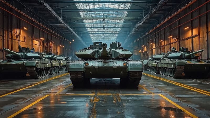 Military Tanks Stationed in Underground Base, Preparing for Deployment ...