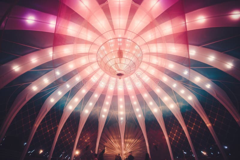 The Inside of a Large Dome with Lights and People Stock Illustration ...