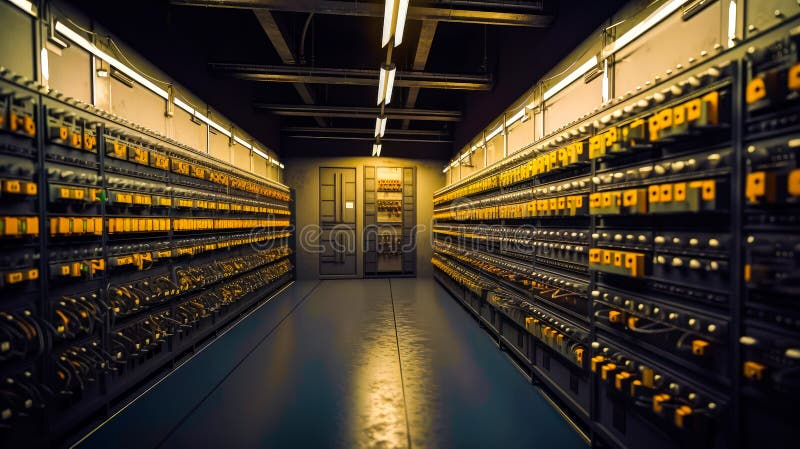 The Inside of Large Room with Rows of Electrical Equipment. Generative ...