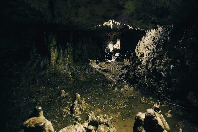 Inside a Large Underground Grotto Stock Photo - Image of hidden ...