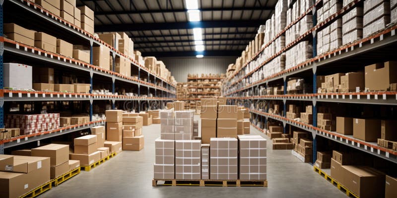 Inside a Large Warehouse for Goods Distribution and Logistics Stock ...