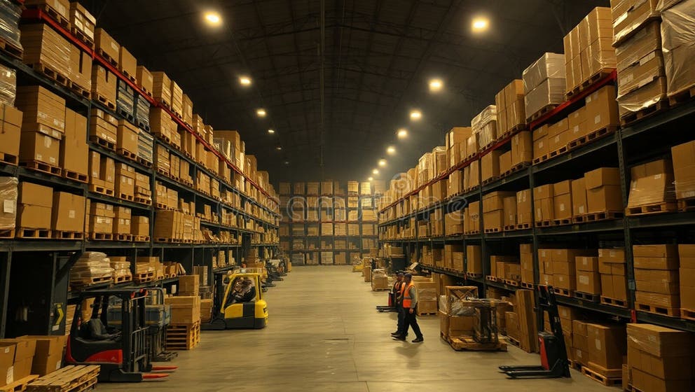 Inside a Large Warehouse for Goods Distribution and Logistics. Distinct ...