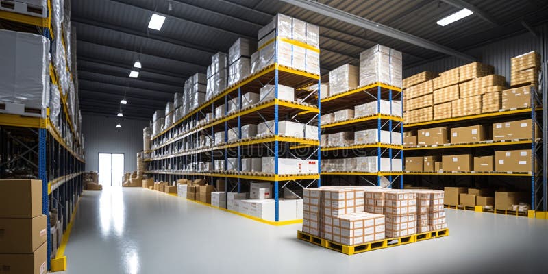 Inside a Large Warehouse for Goods Distribution and Logistics Stock ...
