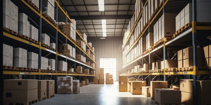 Inside a Large Warehouse for Goods Distribution and Logistics Stock ...