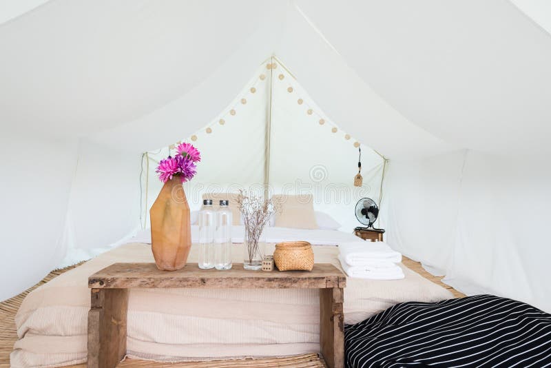 Inside a Large White Tent Camp Stock Photo - Image of tourism, rest ...