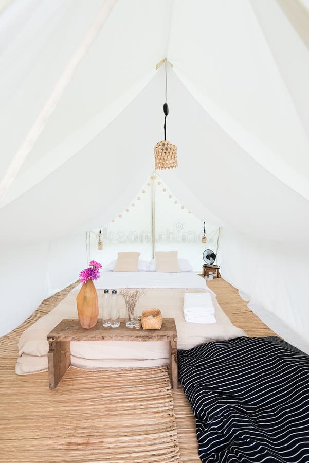 Inside a Large White Tent Camp Stock Photo - Image of leisure, holiday ...