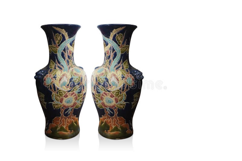 Inside Left, Front View Large Two Ceramic Vase, Black and Blue Vases on ...