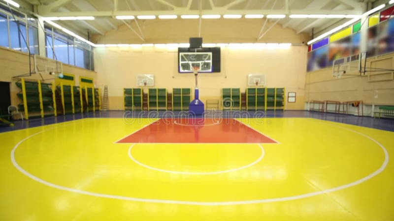 Inside Lighted School Gym Hall with Red Yellow Stock Footage - Video of ...