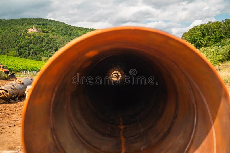 Inside of a Long Metal Pipe Material of an Underground Construction ...
