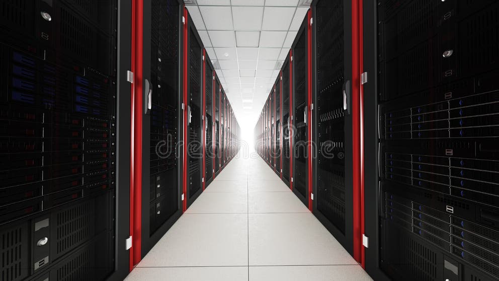 Inside the Long Server Room Tunnel with Bright End Stock Illustration ...