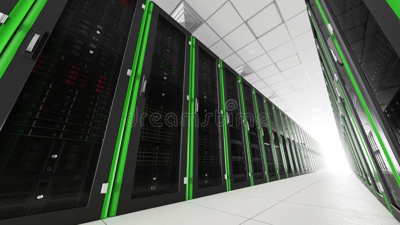 Inside the Long Server Room Tunnel with Bright End Stock Illustration ...