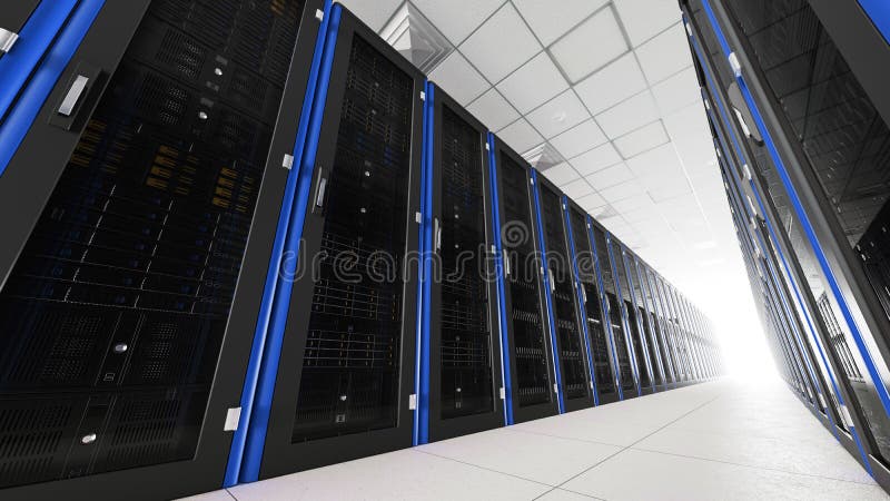 Inside the Long Server Room Tunnel with Bright End Stock Illustration ...