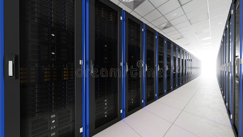 Inside the Long Server Room Tunnel Stock Illustration - Illustration of ...