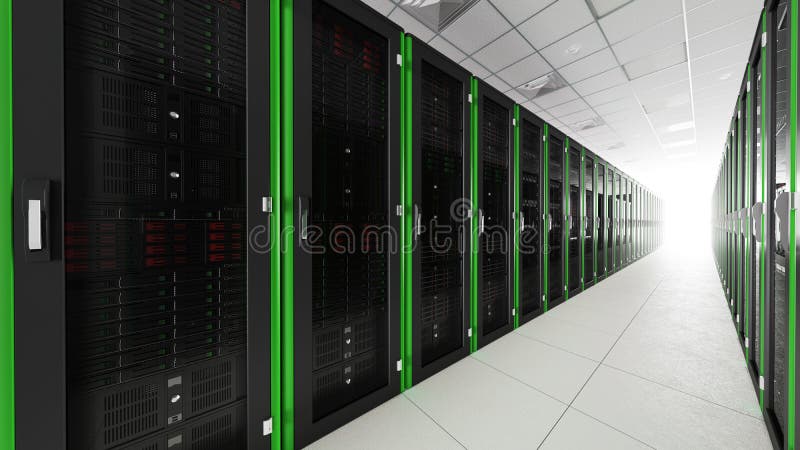 Inside the Long Server Room Tunnel Stock Illustration - Illustration of ...