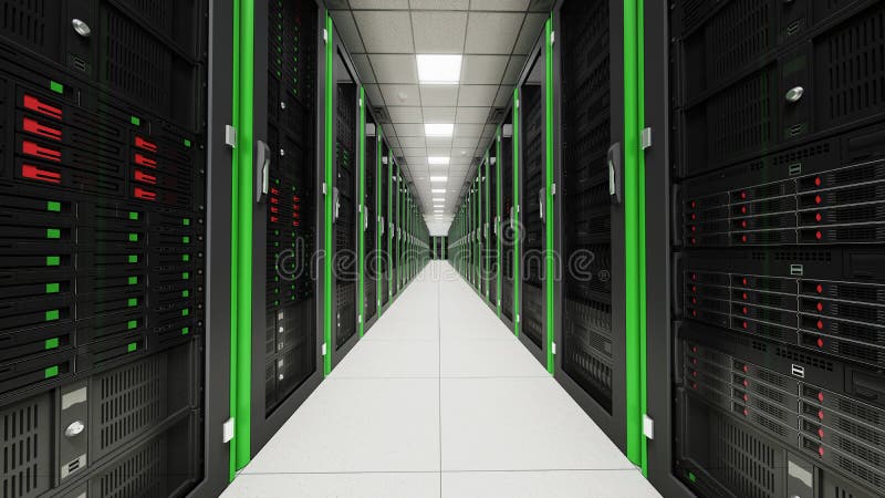 Inside the Long Server Room Tunnel Stock Illustration - Illustration of ...