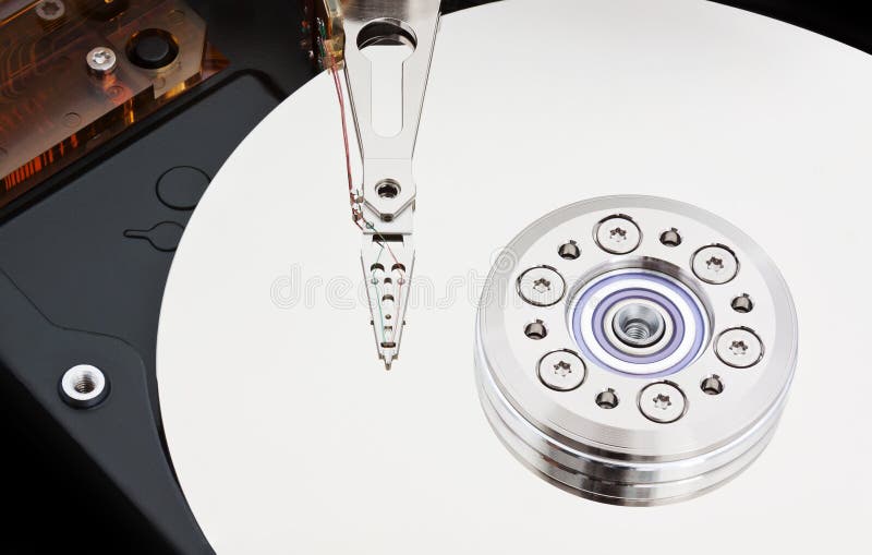 Inside a Magnetic Hard Drive Close Up Stock Photo - Image of electronic ...