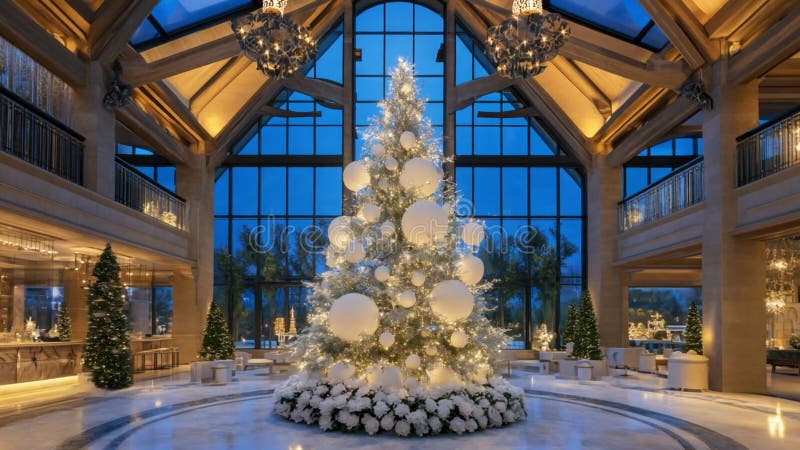 A Beautifully Decorated Christmas Hall Featuring an Elegant Tree ...