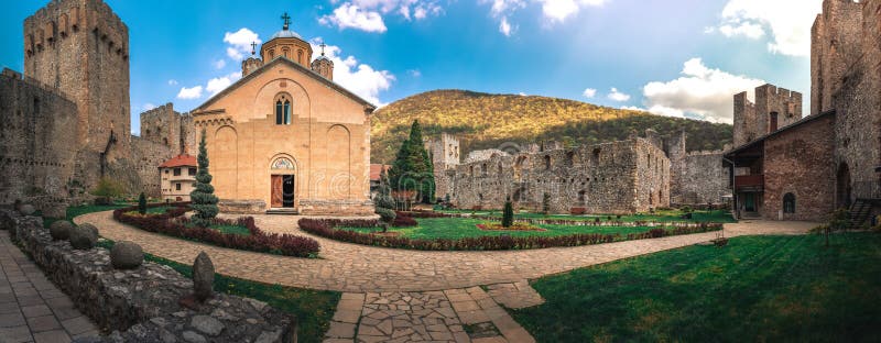 Inside of Manasija Monastery Panorama Stock Photo - Image of exterior ...