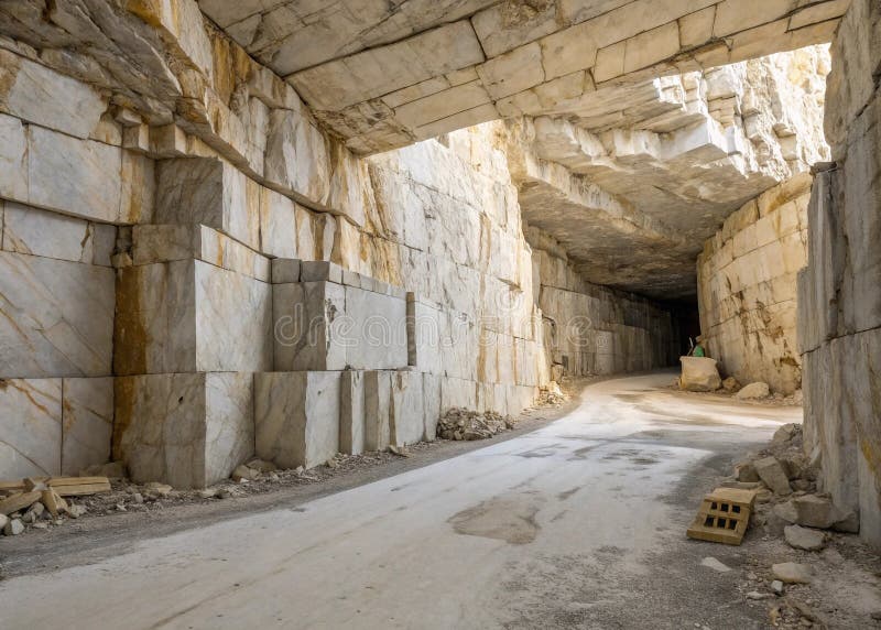 Inside a Marble Quarry Revealing a Road through the Excavated Rock ...