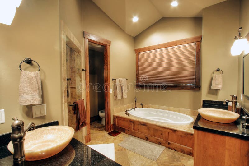 Elegant Bathroom with Glass Vessel Sinks Stock Photo - Image of ...