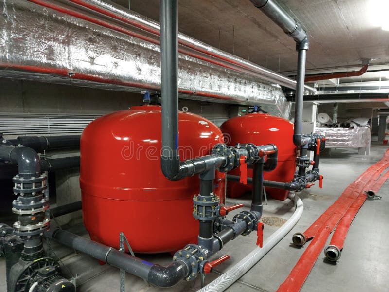 Inside Mechanical Room of Pipeline System for Swimming Pool. Stock ...
