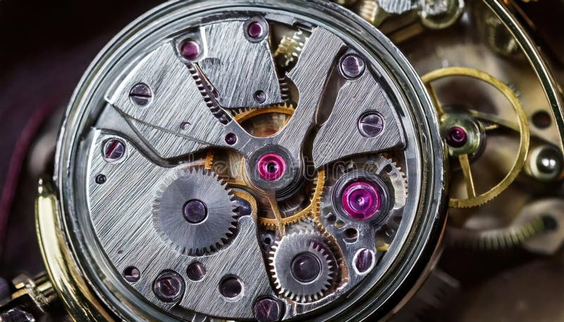 Inside Mechanism, Clockwork with Working Gears. Close-up, Detailed ...