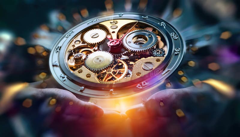 Inside Mechanism, Clockwork with Working Gears. Close-up, Detailed ...