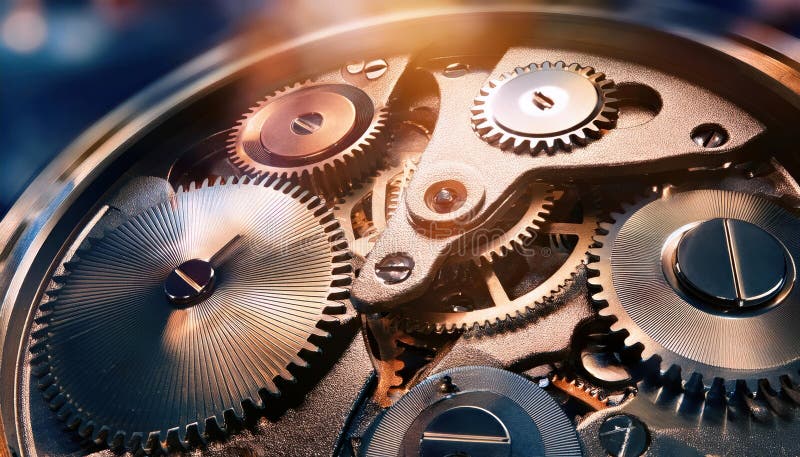 Inside Mechanism, Clockwork with Working Gears. Close-up, Detailed ...