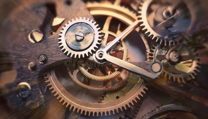 Inside Mechanism, Clockwork with Working Gears. Close-up, Detailed ...