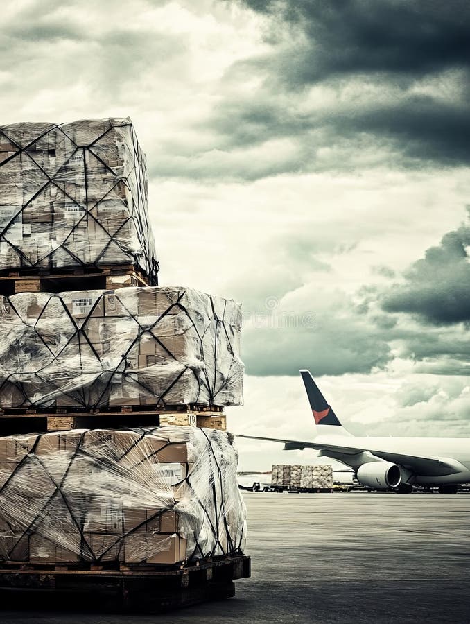 Inside a Military Aircraft, Large Cargo Pallets are Secured for ...