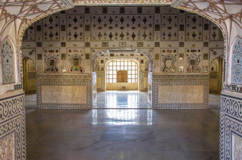 Inside the Mirror Palace in Amer Palace Stock Photo - Image of jaipur ...