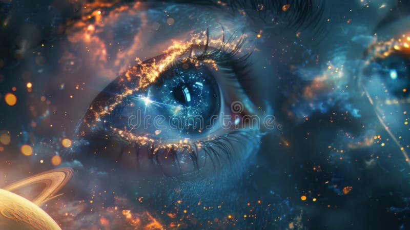 Inside a Mirror a Reflection Stares Back with a Universe Swirling ...