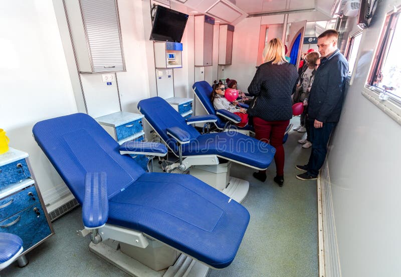 Mobile Blood Transfusion Station Vehicle. Text in Russian: Blood ...
