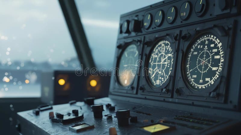 Cockpit Controls in a Modern Air Traffic Control Tower with Detailed ...