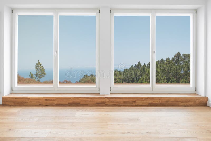 Inside Modern Apartment with with Wooden Floor, Terrace Windows Stock ...