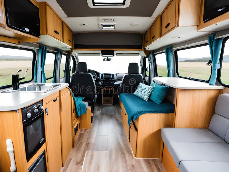 Inside a modern camper van stock illustration. Illustration of trip ...