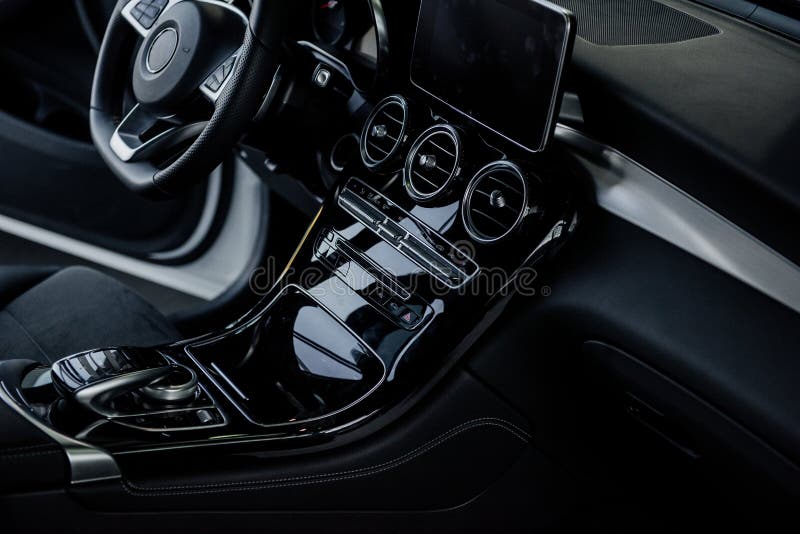 Inside of the Modern Car. Steering Wheel and Front Instruments Stock ...