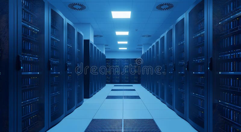 Inside a Modern Data Center with Server Racks and Advanced Technology ...