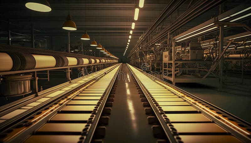 Inside a Modern Factory with Assembly Line and Conveyor Belt System ...