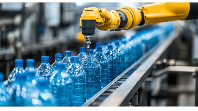 Inside a Modern Factory, Multiple Robotic Arms Operate in Perfect ...