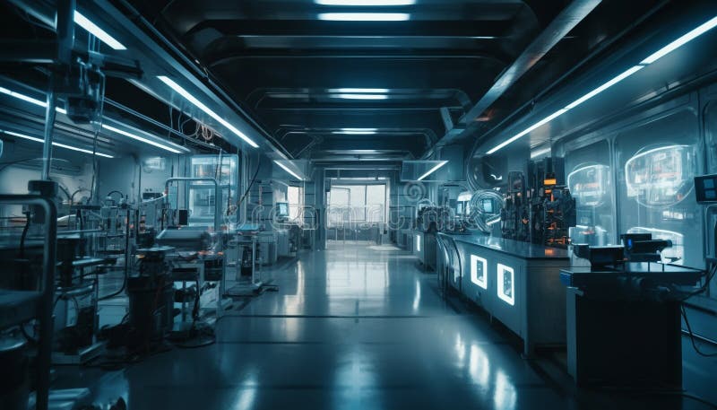 Inside a Modern Factory, Steel Machinery Illuminates the Empty Room ...