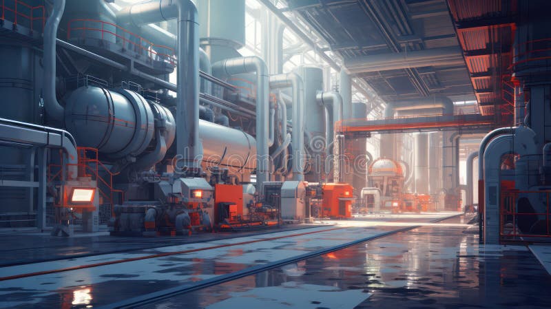Inside a Modern Industrial Factory with Big Pipes and Tanks Created ...