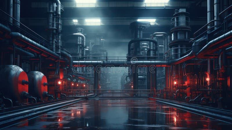 Inside a Modern Industrial Factory with Big Pipes and Tanks Created ...