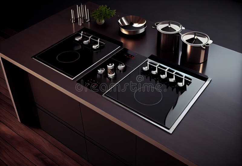 Inside a Modern Kitchen, with Dim Lighting. Generative AI. Stock ...