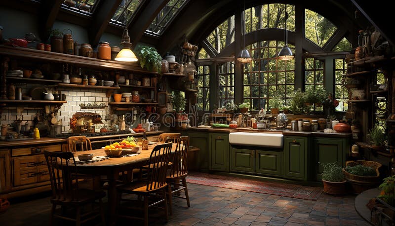 Inside a Modern Kitchen, a Rustic Table Displays Elegant Decor ...