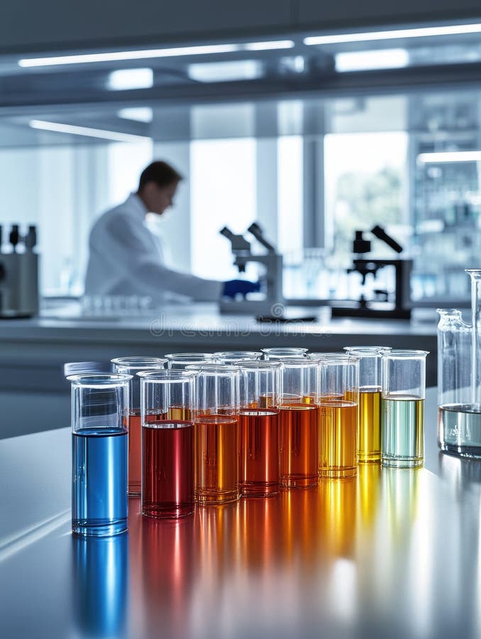 Laboratory Setting with Colorful Test Tubes and Microscopes for ...