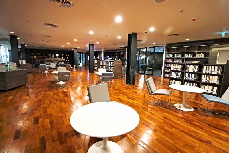 Inside a Modern Library with Books on the Bookshelves Stock Photo ...