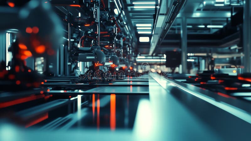 High-tech Manufacturing Facility with Advanced Robotics and Illuminated ...