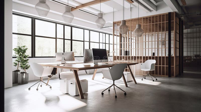 Inside a Modern Office Working Room. Generative Ai Stock Illustration ...